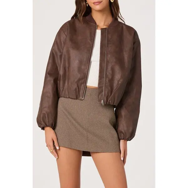 Astr The Label Faux Leather Cropped Bomber Jacket