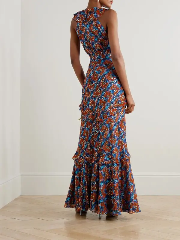Saloni Rita Floral-print Metallic Silk-georgette Gown