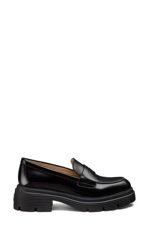STUART WEITZMAN Hudson Lite Lugged Platform Penny Loafer - Black