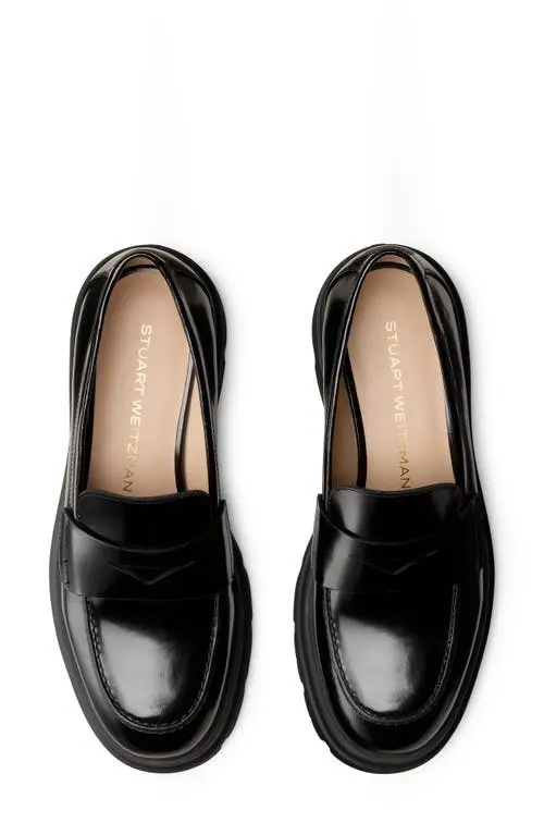 STUART WEITZMAN Hudson Lite Lugged Platform Penny Loafer - Black