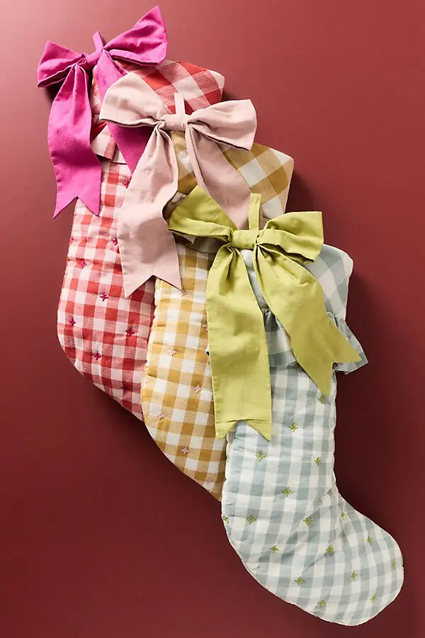 Anthropologie Gingham Bow Stocking - Mint