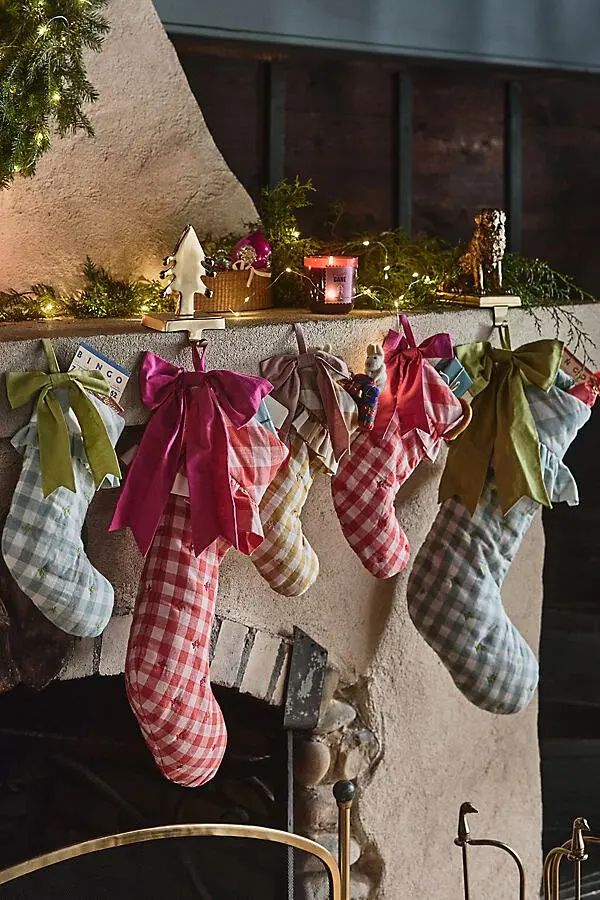 Anthropologie Gingham Bow Stocking - Red