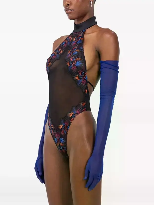ZHILYOVA Floral-embroidered Halter Bodysuit - Blue