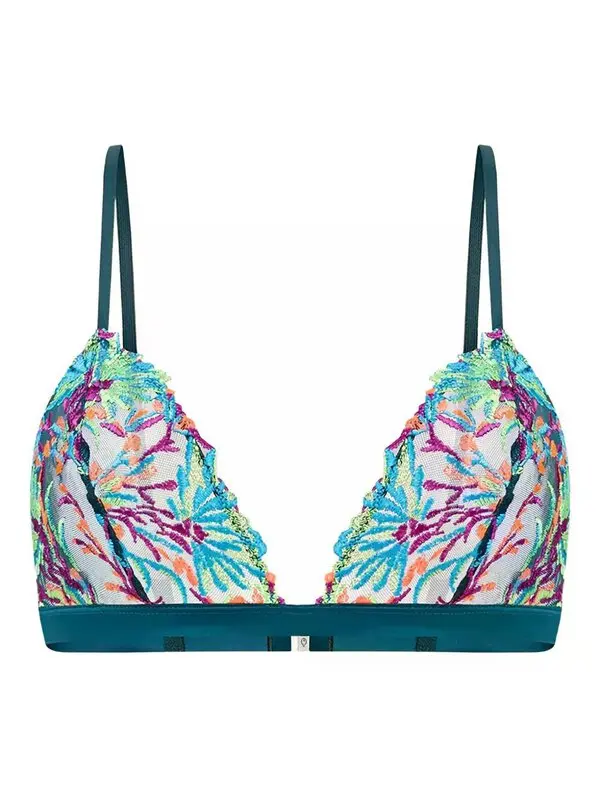 ZHILYOVA Maris Floral-embroidered Triangle Bralette - Green