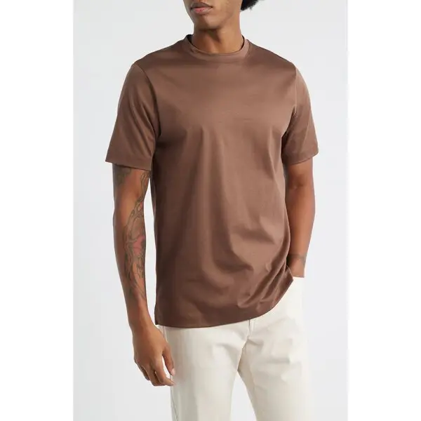 AURELIEN Aur1 Solid Cotton T-shirt - Chocolate