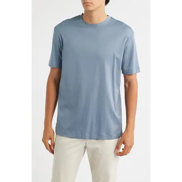 AURELIEN Aur1 Solid Cotton T-shirt - Steel Blue