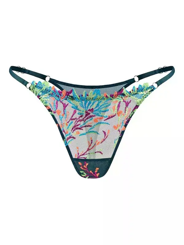 ZHILYOVA Floral Embroidered G-string - Green