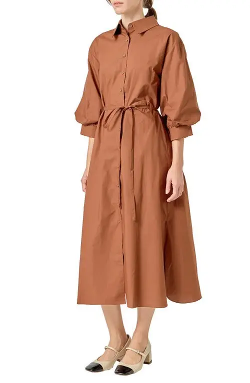 English Factory Flared Cotton Midi Shirt Dress