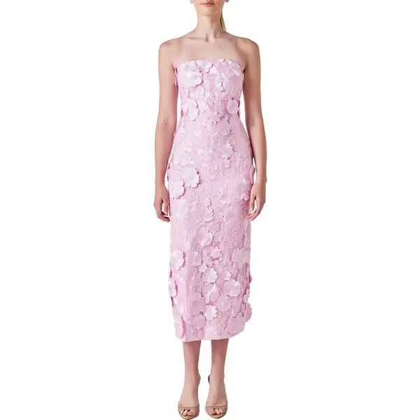 Endless Rose 3d Appliqué Strapless Maxi Dress