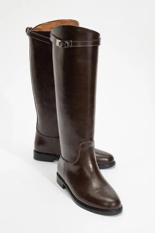PROLOGUE SHOES Yoko Knee High Boots - Brown Faux Leather