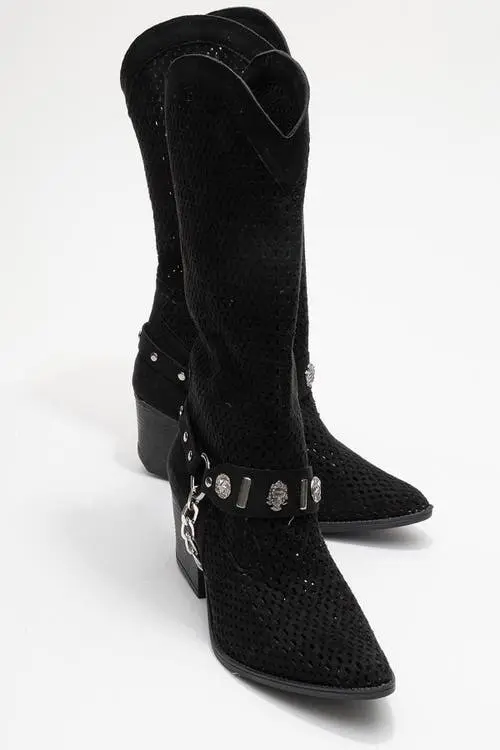 PROLOGUE SHOES Lumen Block Heel Boot - Black Faux Leather