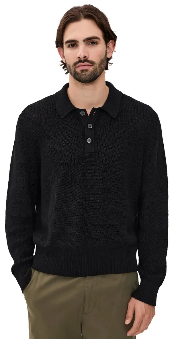 CORRIDOR Long Sleeve Slouchy Polo - Black