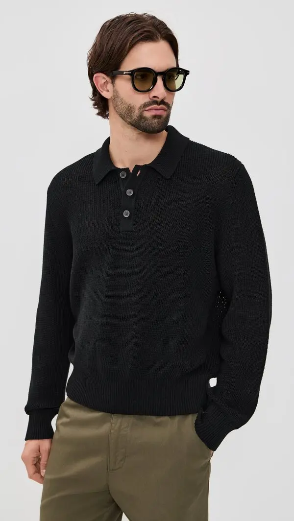 CORRIDOR Long Sleeve Slouchy Polo - Black
