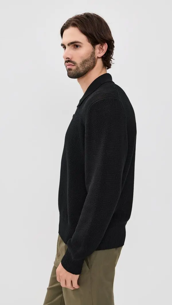 CORRIDOR Long Sleeve Slouchy Polo - Black