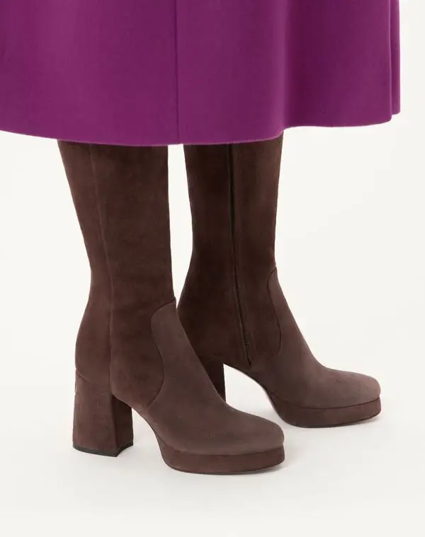 Valentino Garavani Fawcette Platform Leather Boots - Ebony