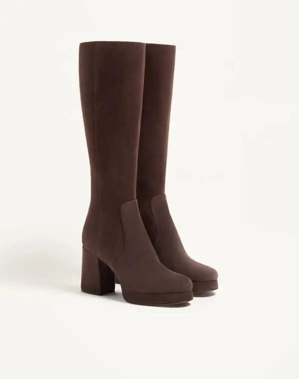 Valentino Garavani Fawcette Platform Leather Boots - Ebony