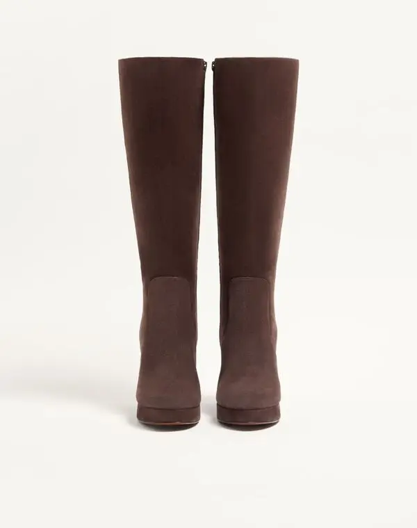 Valentino Garavani Fawcette Platform Leather Boots - Ebony