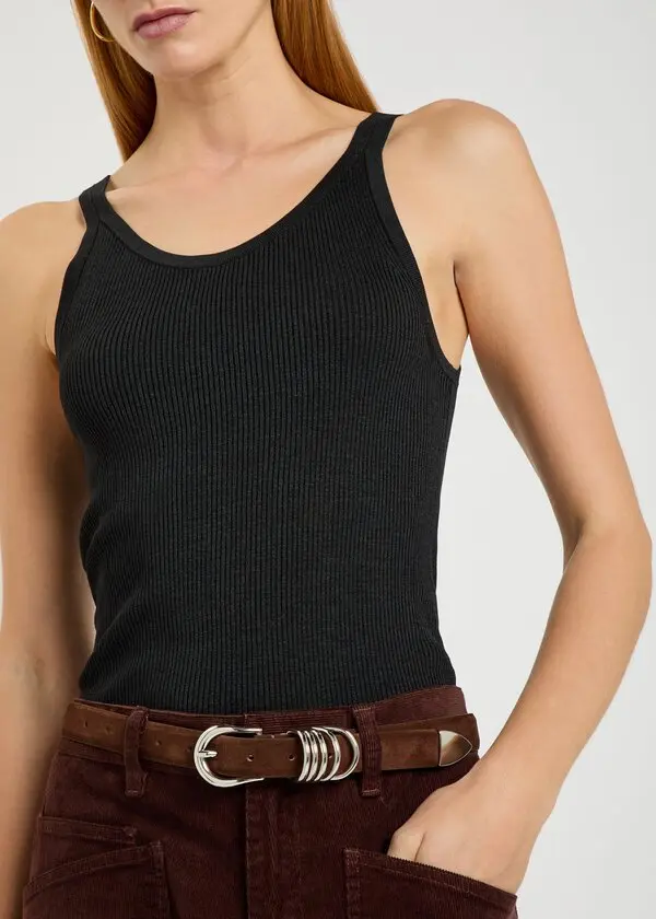 NILI LOTAN Selah Ribbed Silk Tank - Black