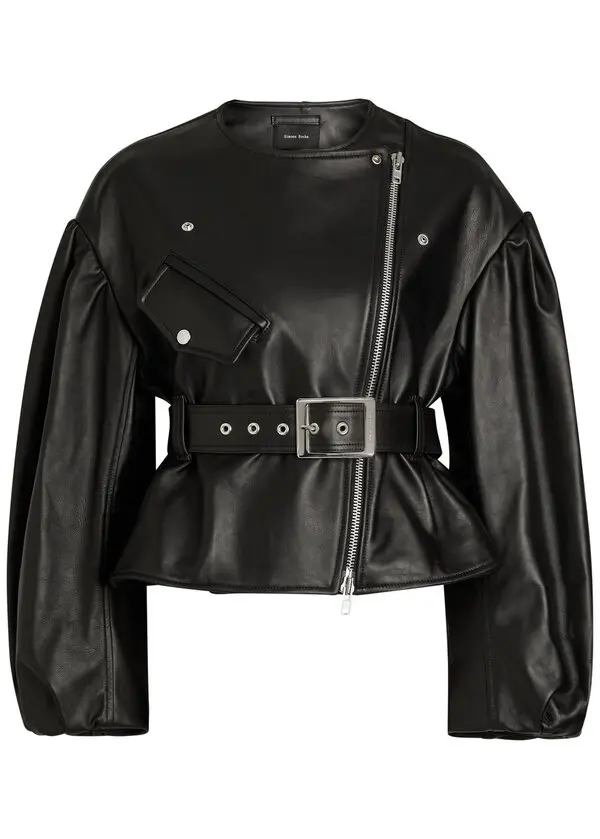 Simone Rocha Belted Leather Biker Jacket - Black
