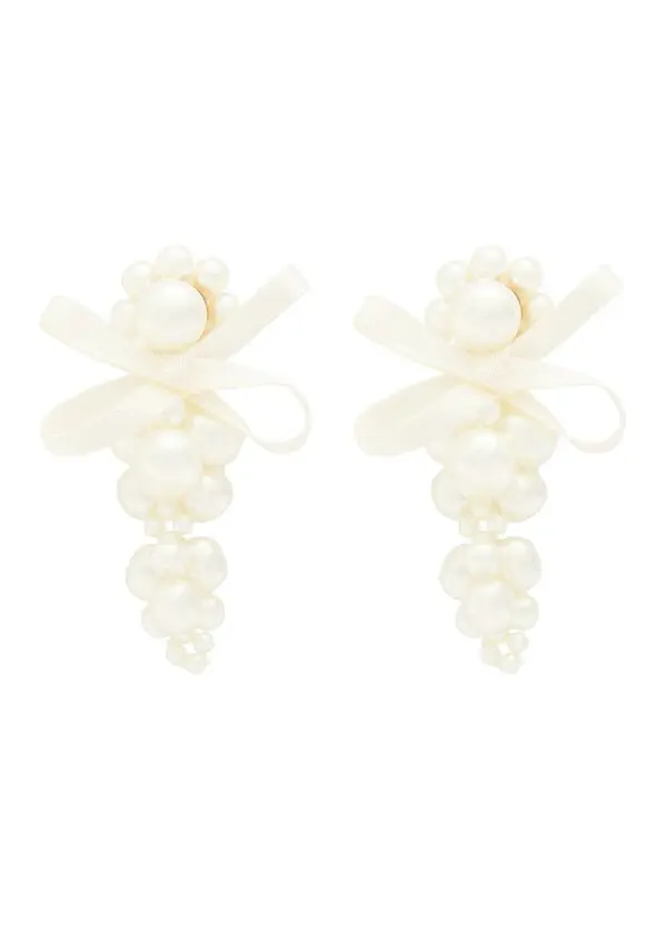 Simone Rocha Petite Bow Faux- Embellished Earrings - Pearl