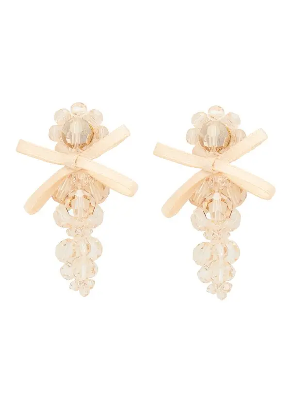 Simone Rocha Petite Bow Crystal-embellished Drop Earrings - Cream