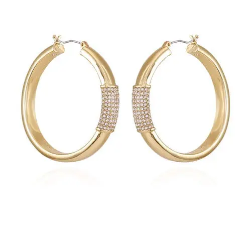 Vince Camuto Pave Centered Hoop Earrings - 14k Gold Plated