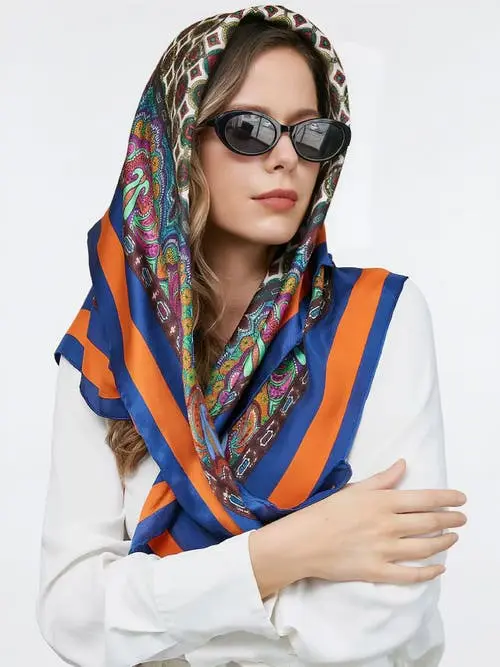 SILKSILKY Pure Silk Bohemian Square Scarf - Multi