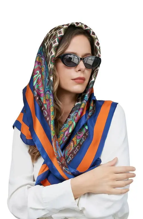 SILKSILKY Pure Silk Bohemian Square Scarf - Multi