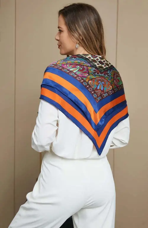 SILKSILKY Pure Silk Bohemian Square Scarf - Multi