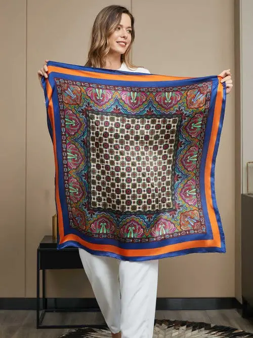 SILKSILKY Pure Silk Bohemian Square Scarf - Multi