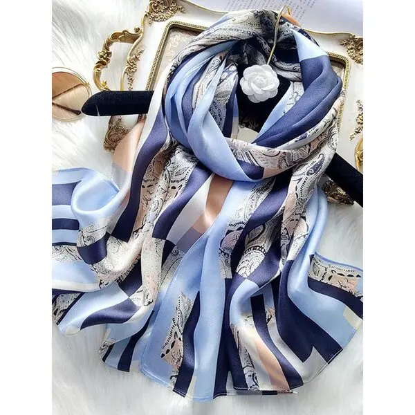 SILKSILKY Long Silk Scarf - Blue