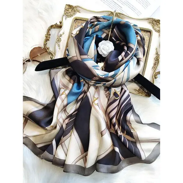 SILKSILKY Long Silk Scarf - Dark Blue