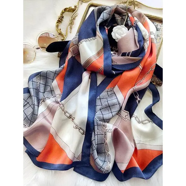 SILKSILKY Long Silk Scarf - Orange