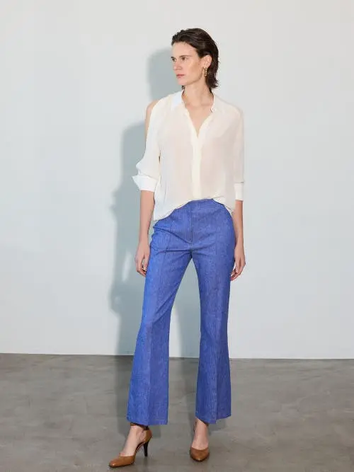 CALLAS MILANO Lola Denim Cropped Flare Trousers - Blue
