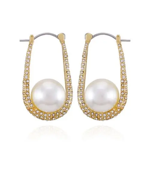 Vince Camuto Pave And Pearl Drop Earrings - 14k Gold Plated