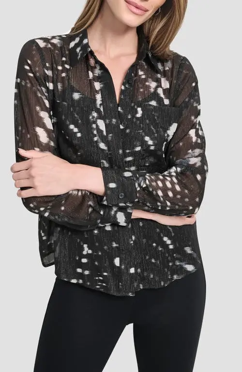 Dkny Shine Crinkle Chiffon Button-up Shirt