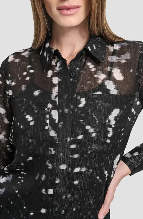 Dkny Shine Crinkle Chiffon Button-up Shirt