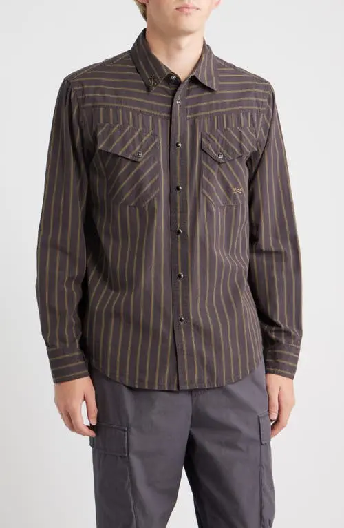 DARK SEAS Kimbro Stripe Cotton Snap-up Western Shirt - Black