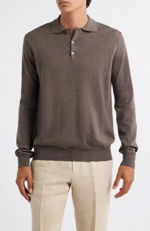 AURELIEN Long Sleeve Cashwool® Polo Sweater - Ash Grey