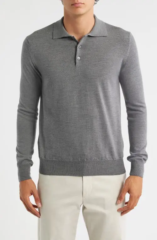 AURELIEN Long Sleeve Cashwool® Polo Sweater - Dark Grey