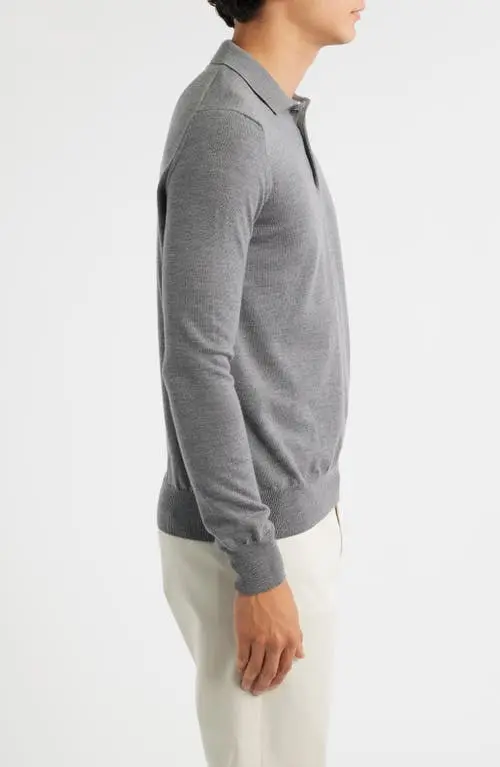 AURELIEN Long Sleeve Cashwool® Polo Sweater - Dark Grey
