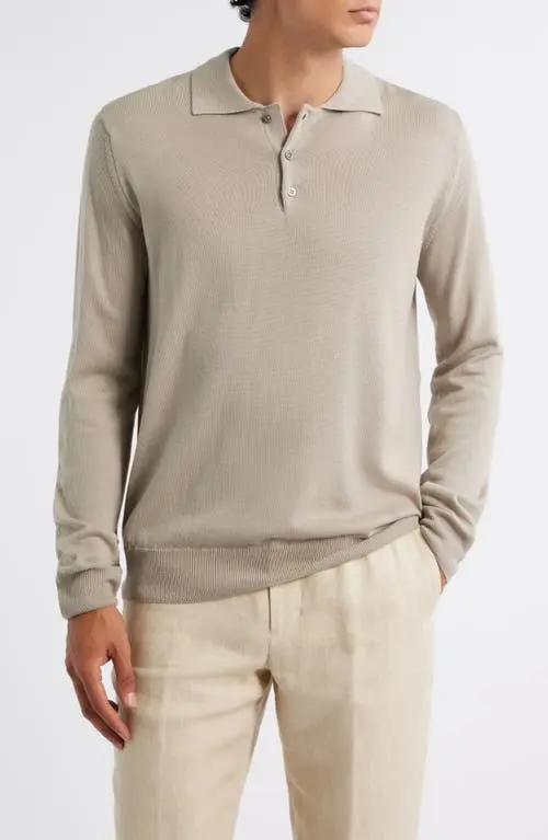 AURELIEN Long Sleeve Cashwool® Polo Sweater - Greige