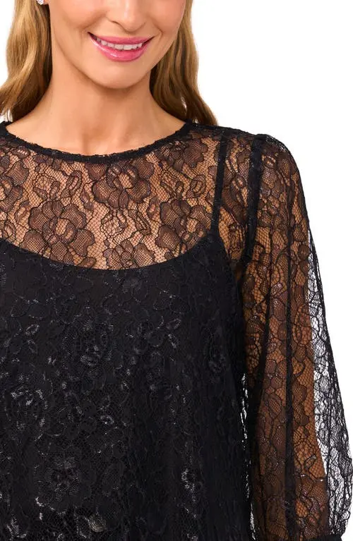 CECE DUPRAZ Metallic Floral Lace Top - Rich Black