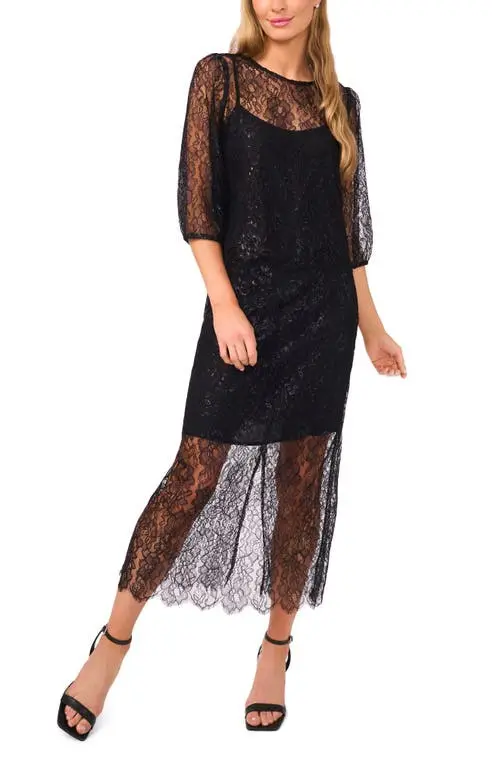 CECE DUPRAZ Metallic Floral Lace Top - Rich Black