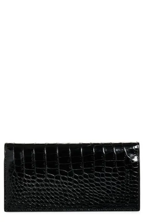 TOM FORD Shiny Croc Embossed Leather Vertical Wallet - Black