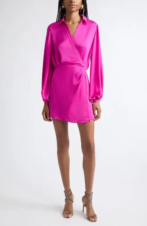 Ramy Brook Carolyn Long Sleeve Satin Wrap Dress - Raspberry