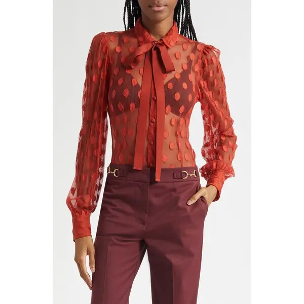 Ulla Johnson Soraya Dot Sheer Mesh Button-up Shirt