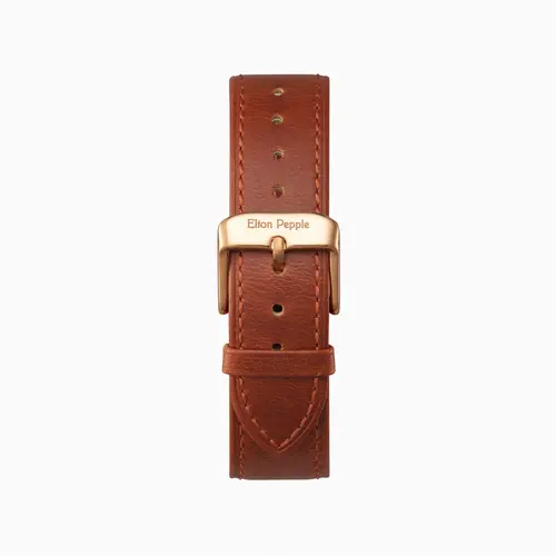 ELTON PEPPLE Stainless Steel Rectangular Watch With Leather Strap - Black/brown/rose Gold