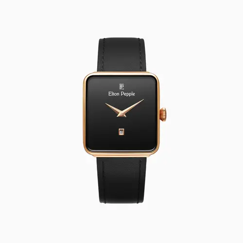 ELTON PEPPLE Watch With Calfskin Leather Strap - Black/rose Gold
