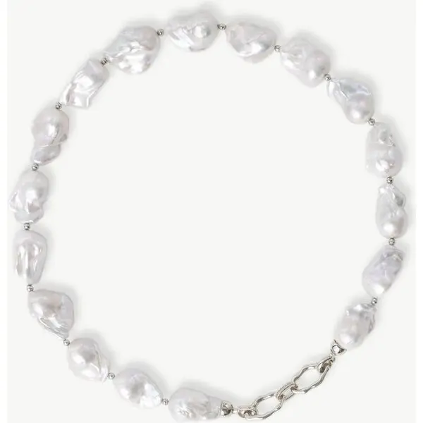CLASSICHARMS Freshwater Baroque Pearl Choker Necklace - Silver